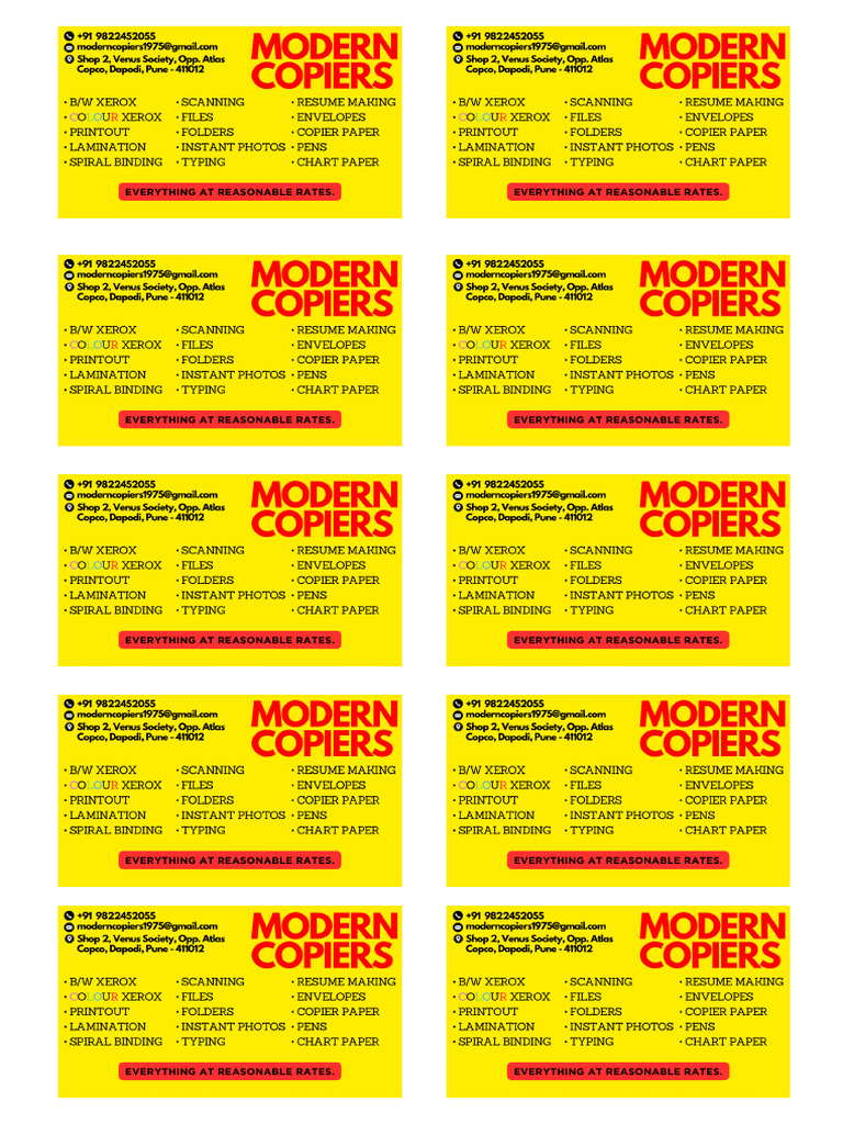 Visiting Cards Modern Copiers | PDF