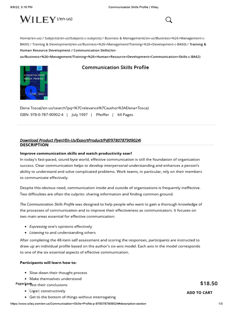 Communication Skills Profile - Wiley | PDF | Communication | Cognition