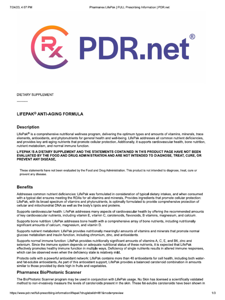 PDR Lifepak Pharmanex | PDF