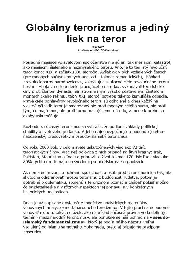 Globalni Terorizmus A Lek Na Nej | PDF