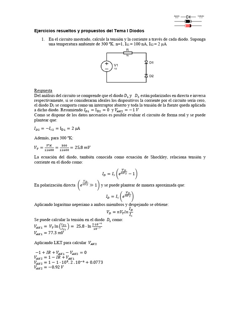 Ejercicios de Diodos Resueltos y Propuestos | PDF | Diodo | Red eléctrica