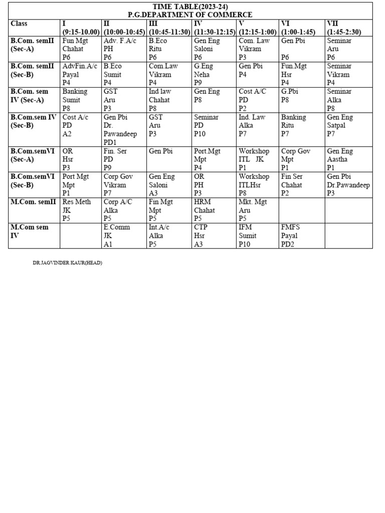 Time Table 16 JAN 2024 FINAL | PDF