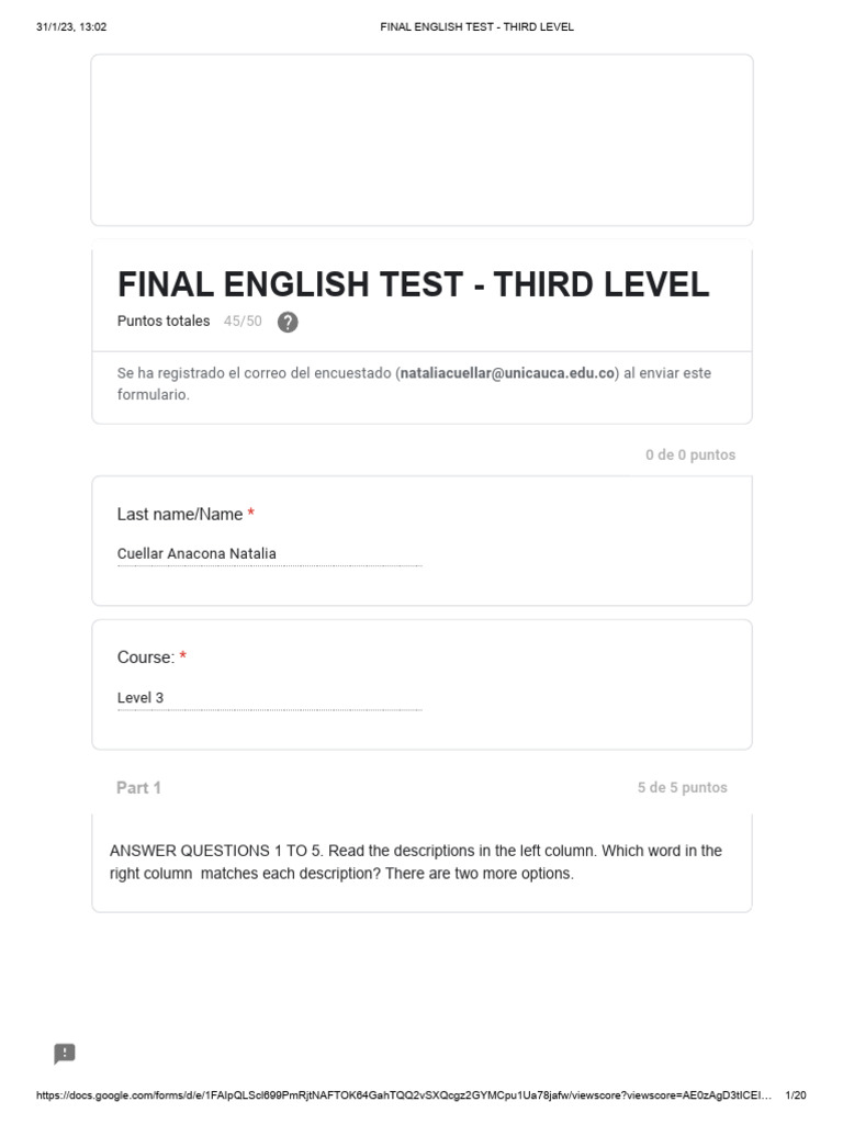 FINAL ENGLISH TEST - THIRD LEVEL | Download Free PDF | Job Interview