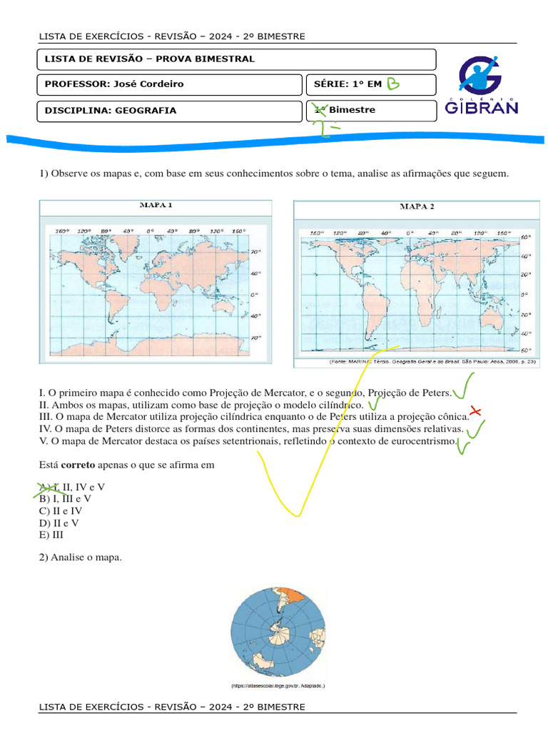 Lista de Revisão - 1EM - 2°bim - 2024 | PDF | Mapa | Cartografia