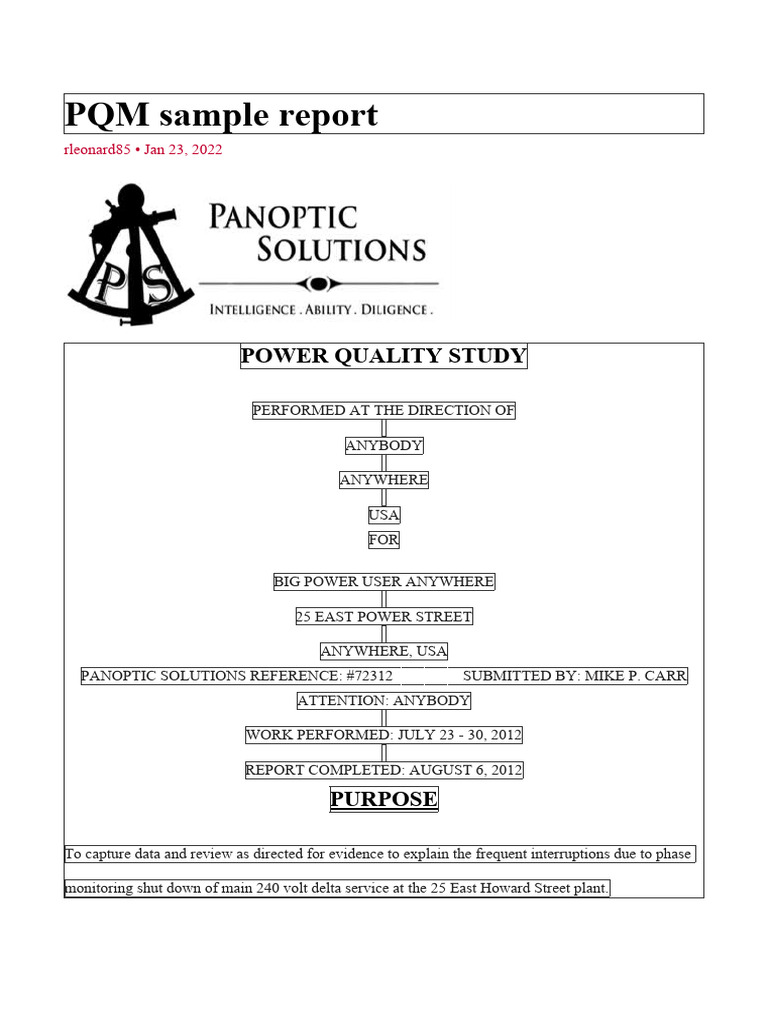 PQM sample report | PDF | Electricity | Electrical Engineering