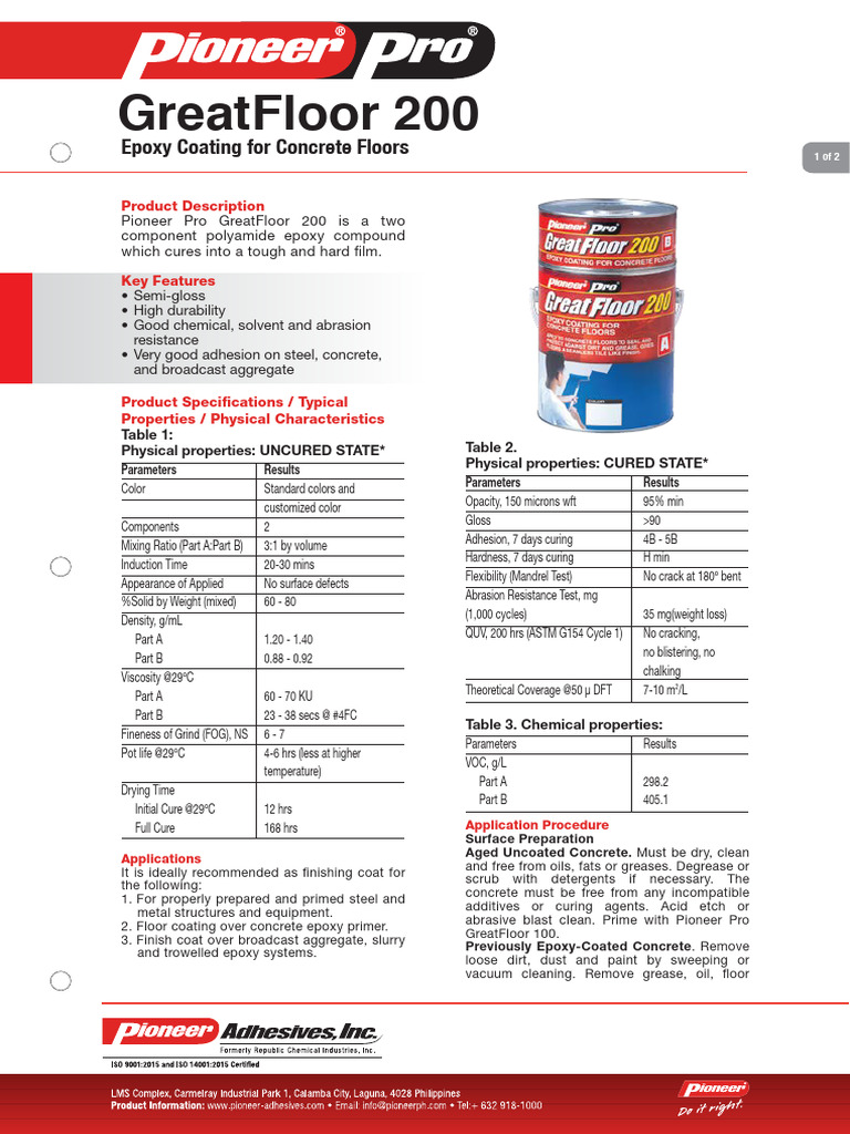 TDS_PPro-GreatFloor-200_022019 | Download Free PDF | Epoxy | Concrete