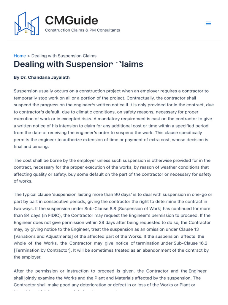 Managing Construction Suspension Claims | PDF | Employment | Private Law