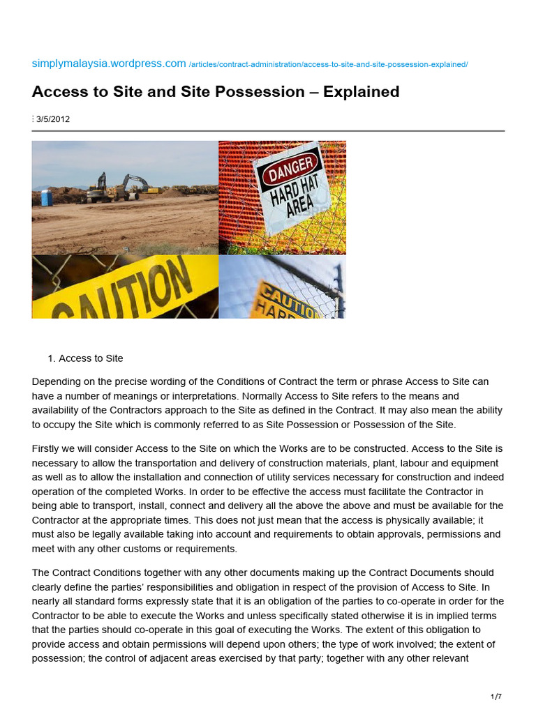 Access To Site and Site Possession Explained | PDF | Employment | Legal Liability