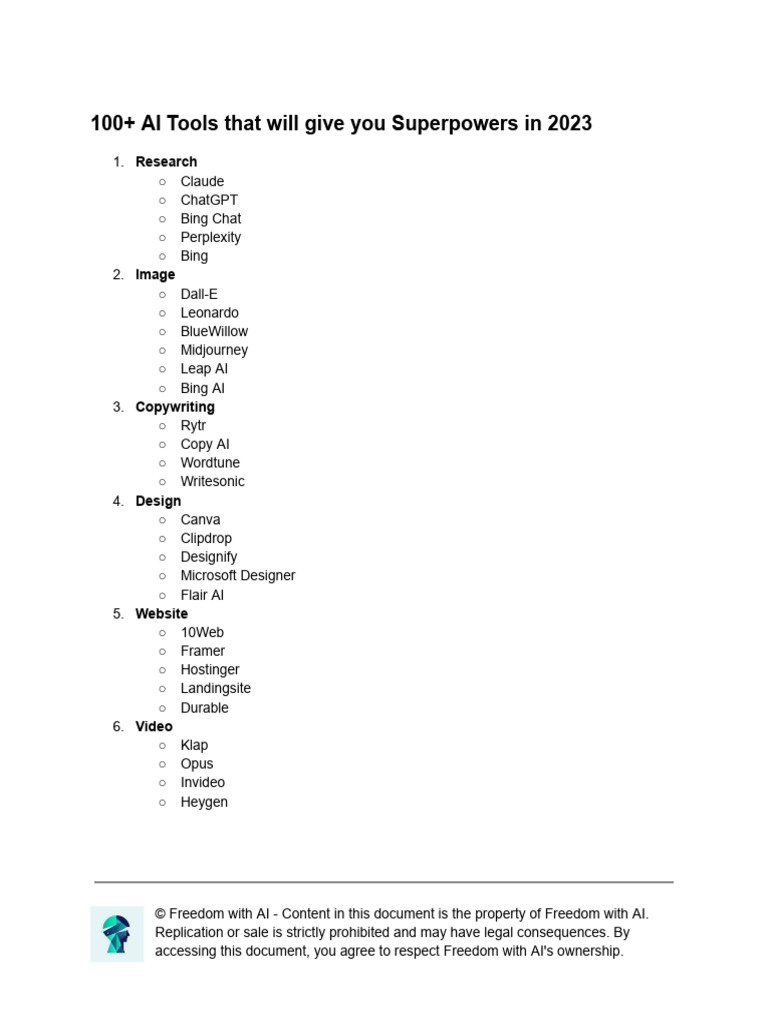 100 - AI Tools That Will Give You Superpowers in 2023 | PDF | Software