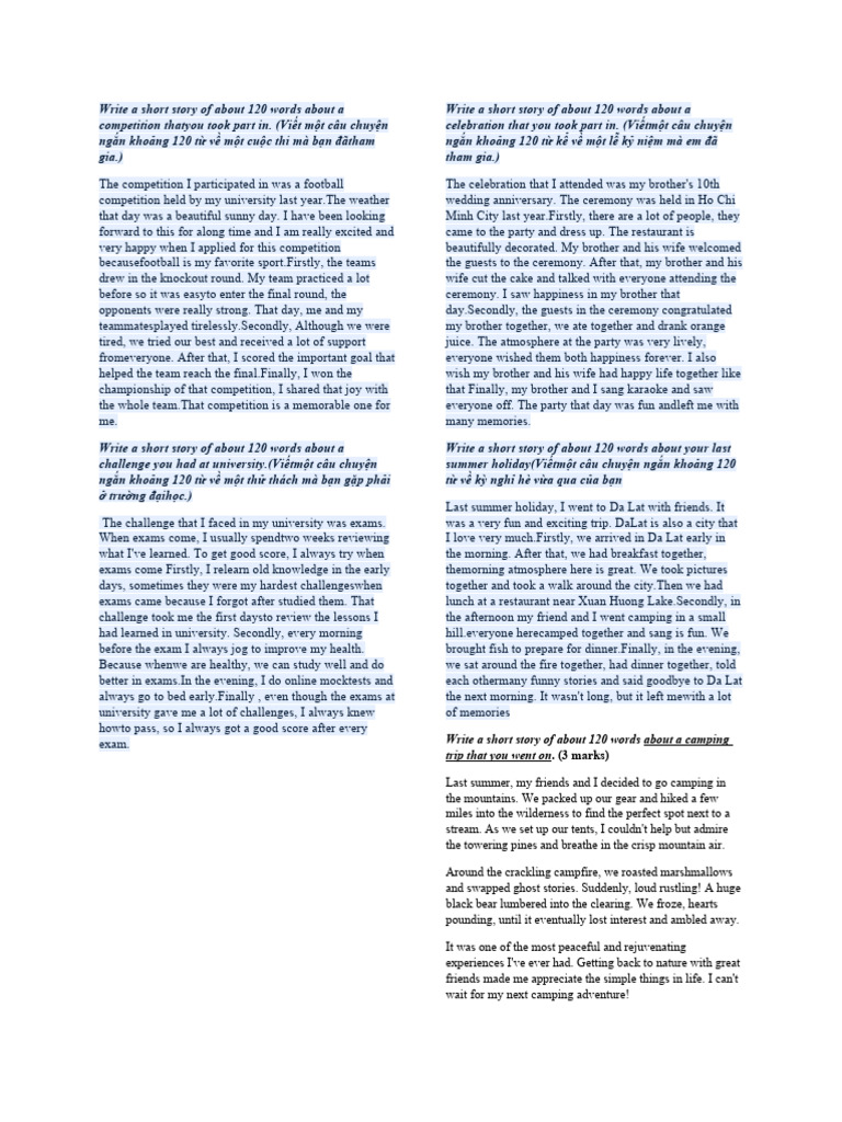 Write a short story of about 120 words about a competition thatyou took ...