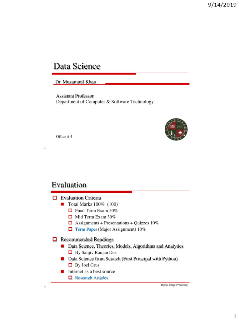 1 DS # 1 Introduction To DS | PDF | Data Science | Big Data 1 DS # 1 Introduction To DS | PDF | Data Science | Big Data