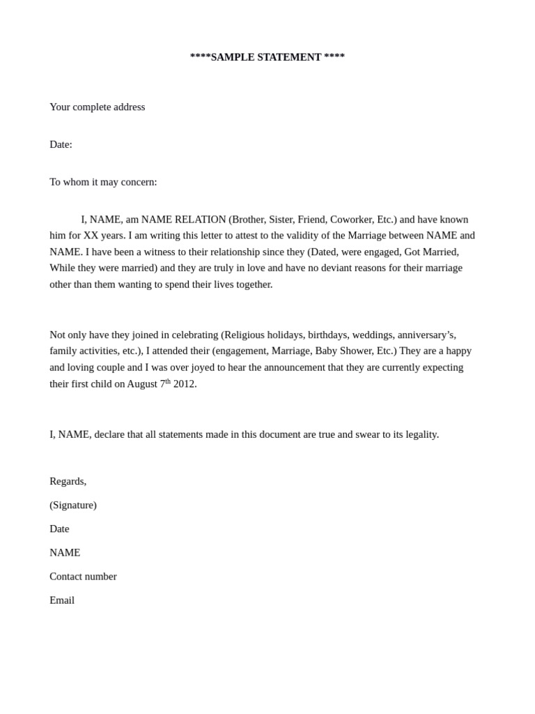 Sample Statement | PDF | Religion & Spirituality