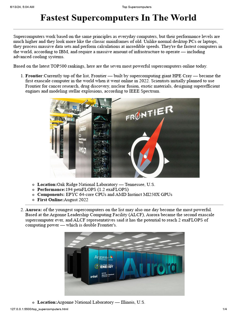 Top Supercomputers | PDF | Supercomputer | Computer Hardware