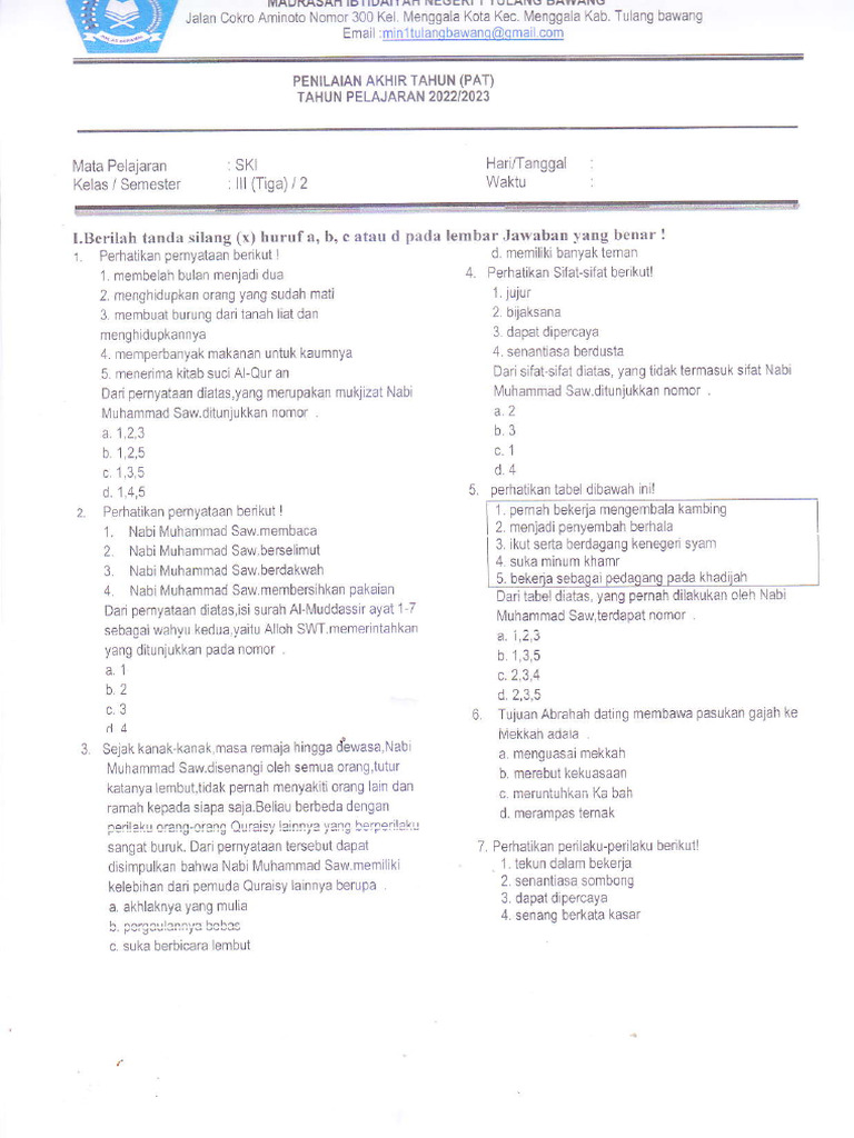 Soal Pat Ski KLS 3 | PDF
