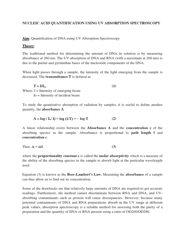 3. DNA Quantification | PDF | Spectrophotometry | Ultraviolet–Visible Spectroscopy