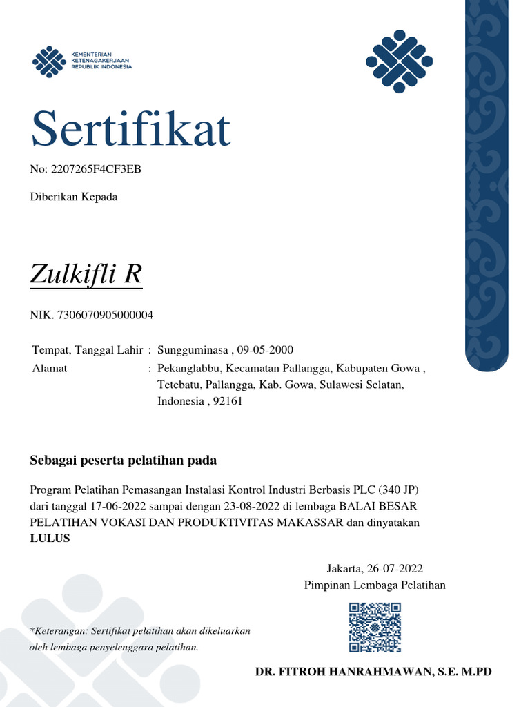 Sertifikat Pelatihan PLC | PDF | Komputer | Teknologi & Rekayasa