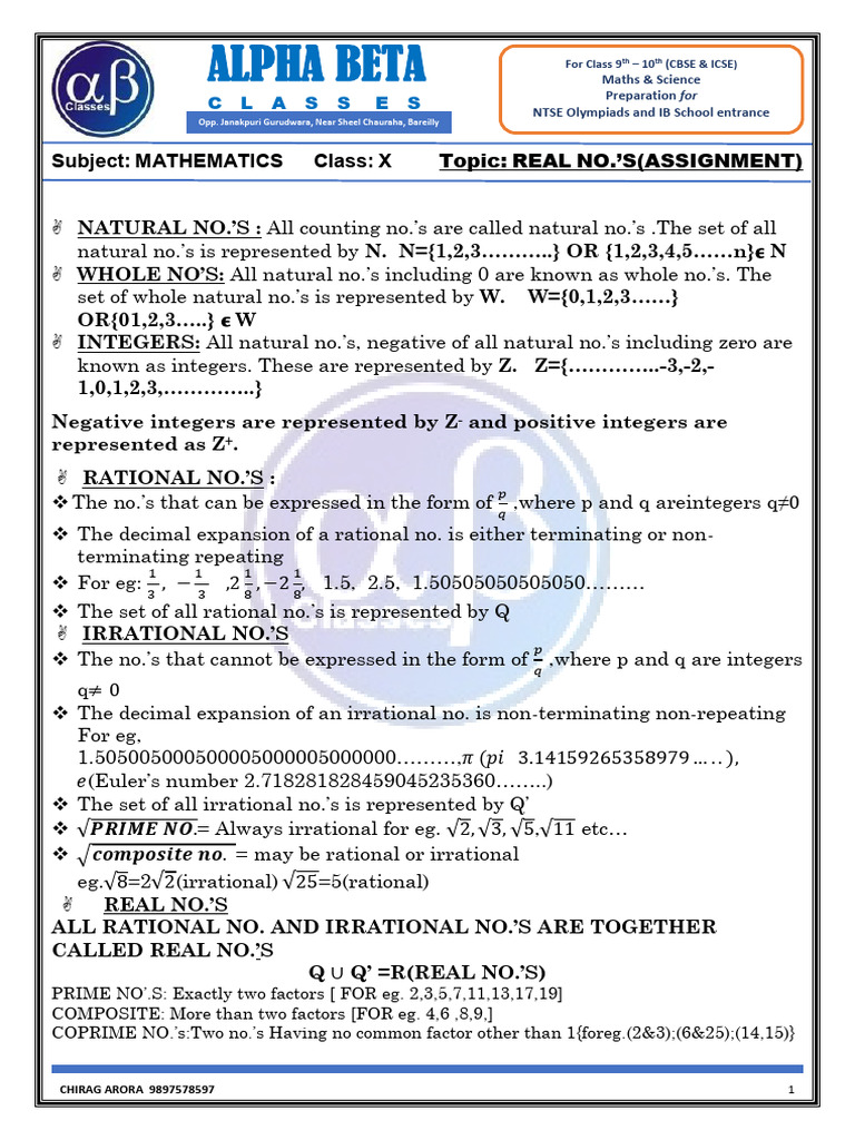 REAL NO - Assignment 2020-2021 | PDF | Rational Number | Mathematical ...