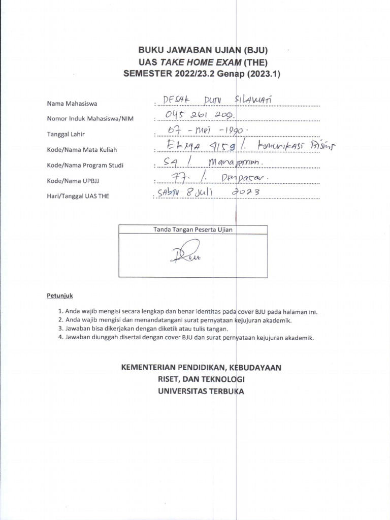 Ekma 4159 Komunikasi Bisnis - Desak Putu Silawati - 045261209 | PDF
