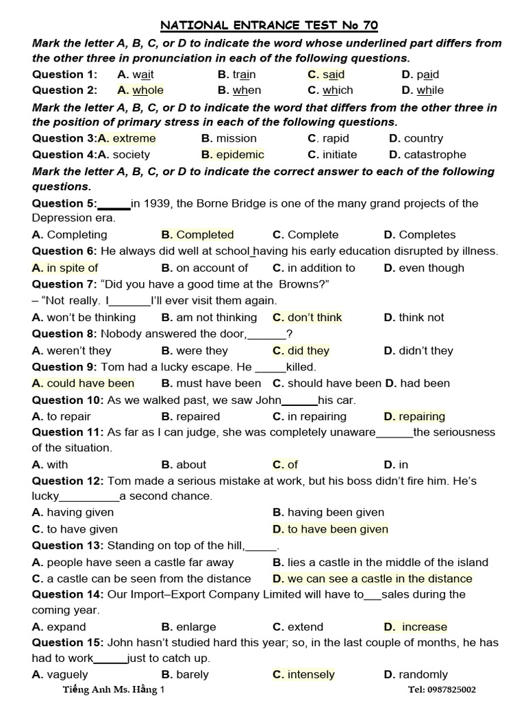 National Entrance Test: English Practice | PDF | Tropical Cyclones ...
