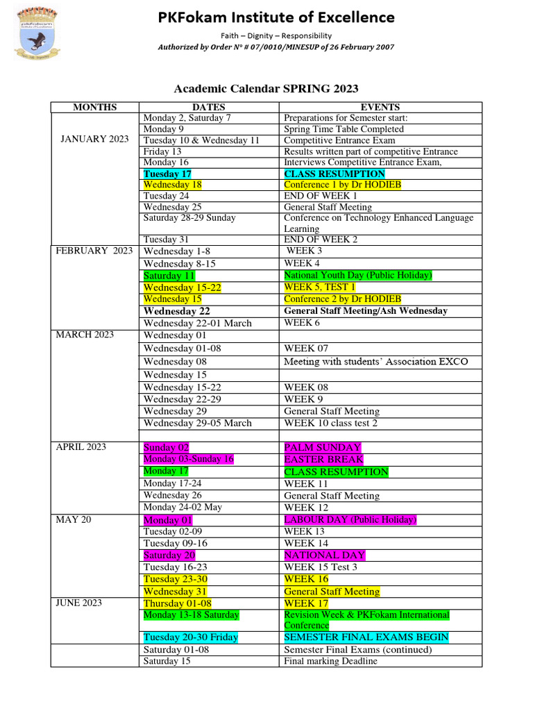 Academic Calendar Spring 2023 | PDF | Academic Term