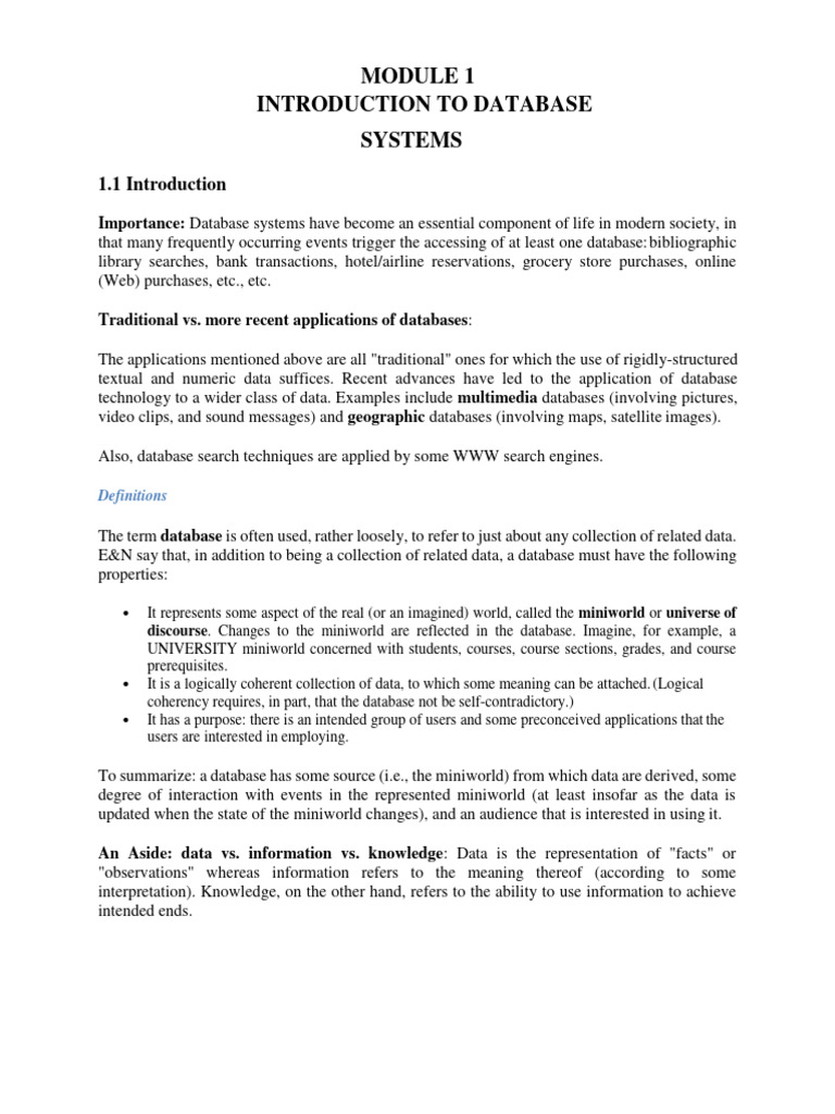 Module1 Introduction To Database Systems Notes | PDF | Databases ...