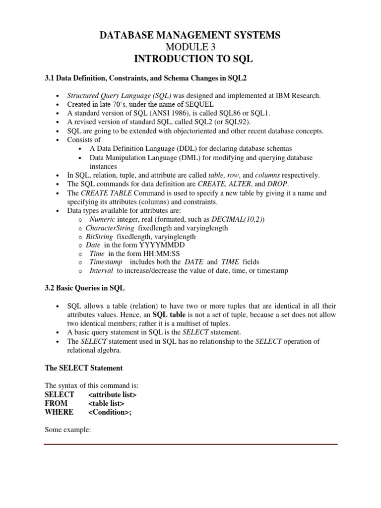 Module 3 Introduction to SQL | PDF | Sql | Databases