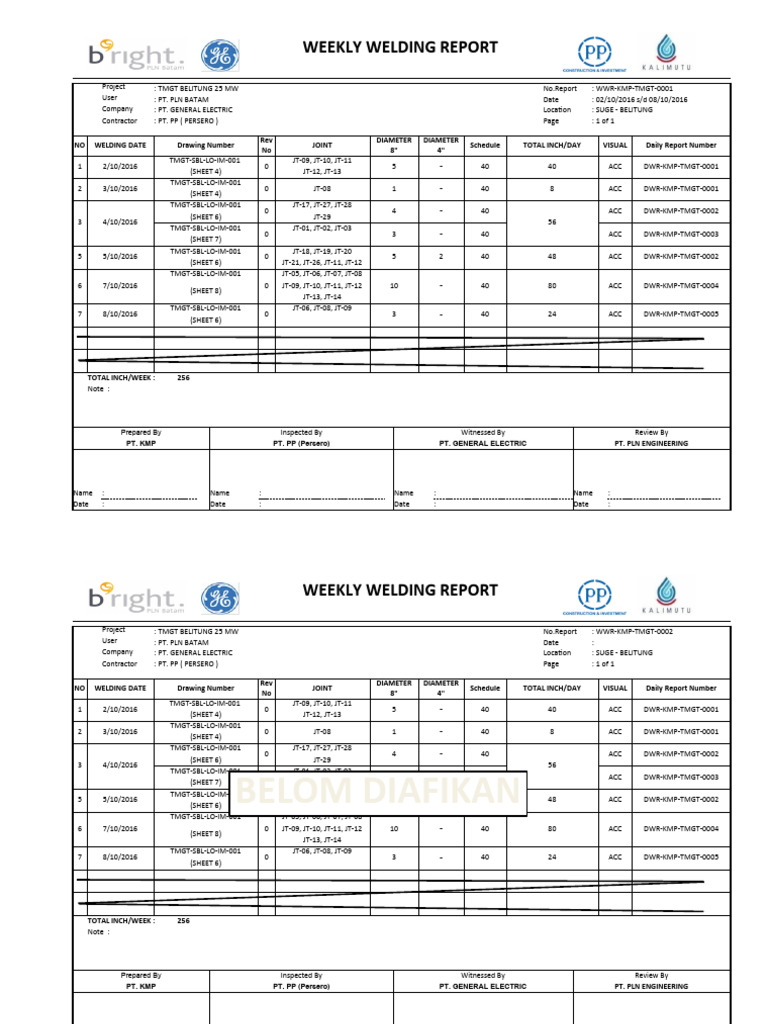 Weekly Welding Report Spool | PDF | Computers | Technology & Engineering