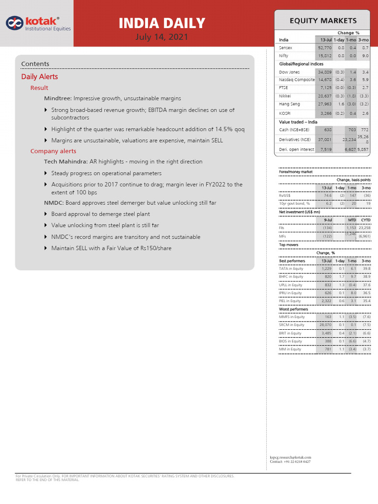 14july 2021 India Daily | PDF | Mergers And Acquisitions | Revenue