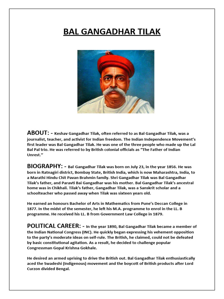 Bal Gangadhar Tilak | PDF | British Raj | Resistance To The British Empire
