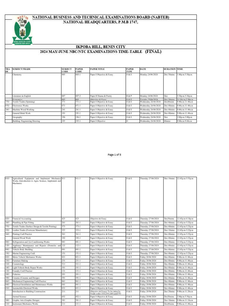 2024 May - June Exams Time Table Final (1) Adjusted On 2nd July 2024 ...