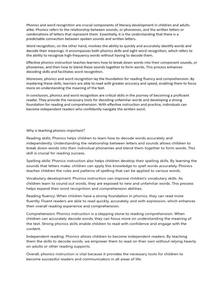 Phonics and Word Recognition Notes | PDF | Phonics | Reading Comprehension