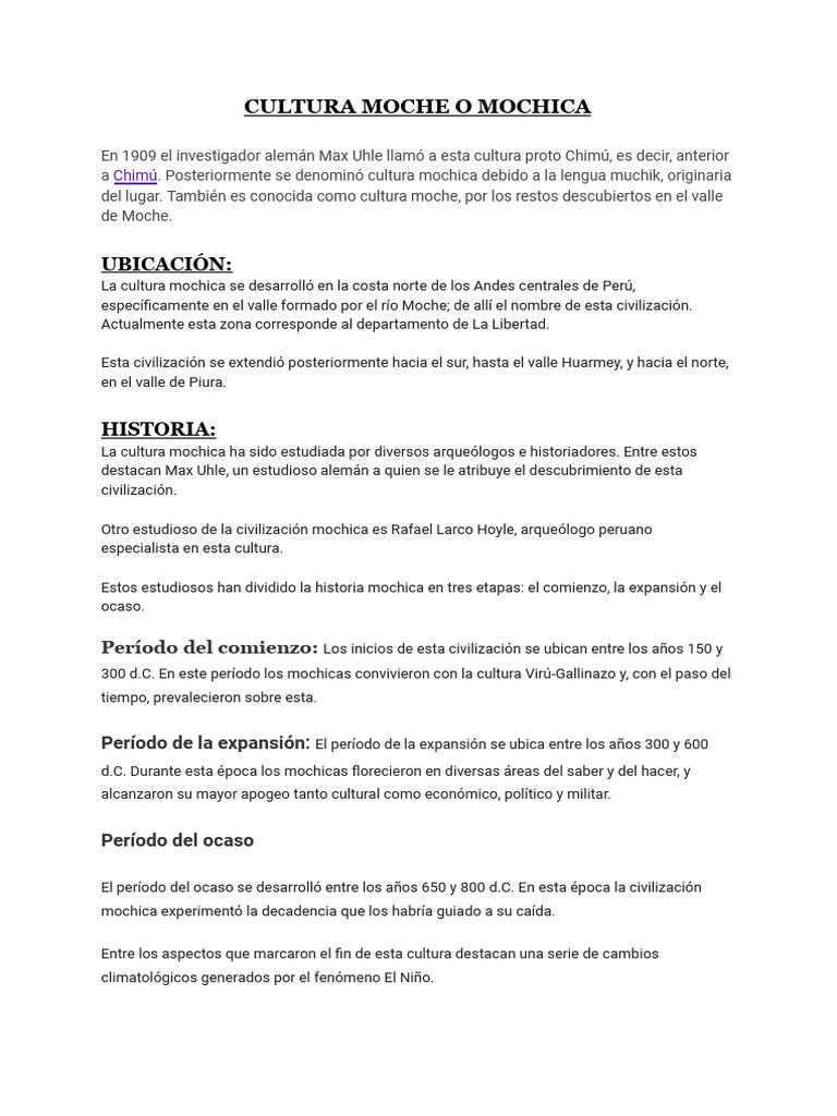 Cultura Moche o Mochica | PDF