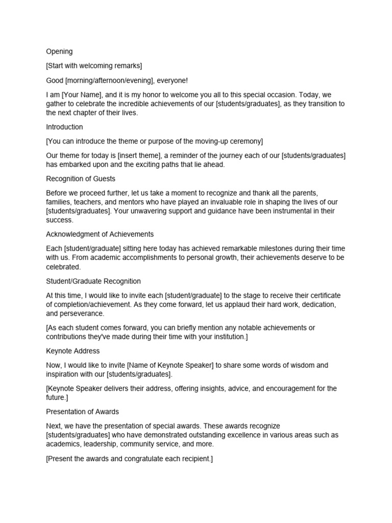 Script for hosting in moving up | PDF | Preschool