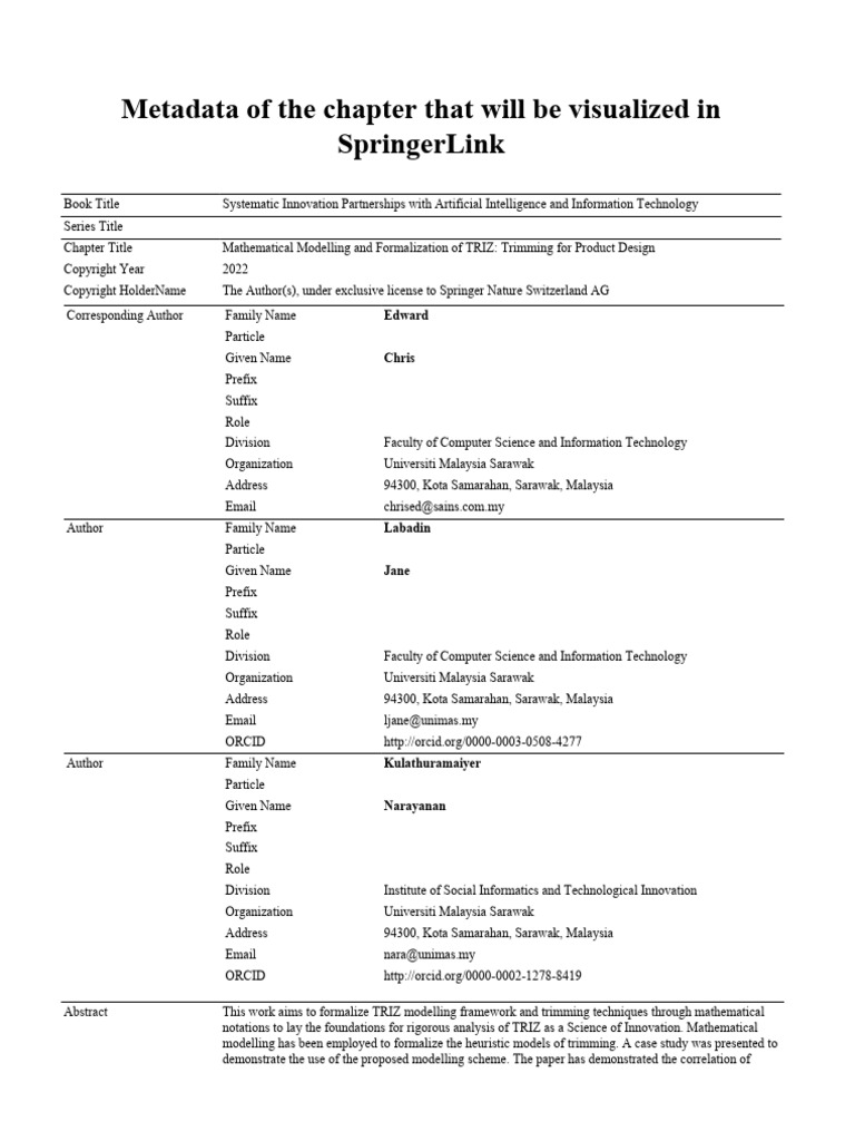 Mathematical Modelling and Formalization of TRIZ-Trimming For Product ... Mathematical Modelling and Formalization of TRIZ-Trimming For Product ...