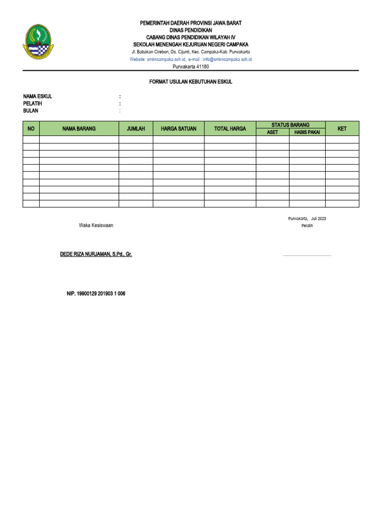 Contoh Rincian Program Eskul | PDF