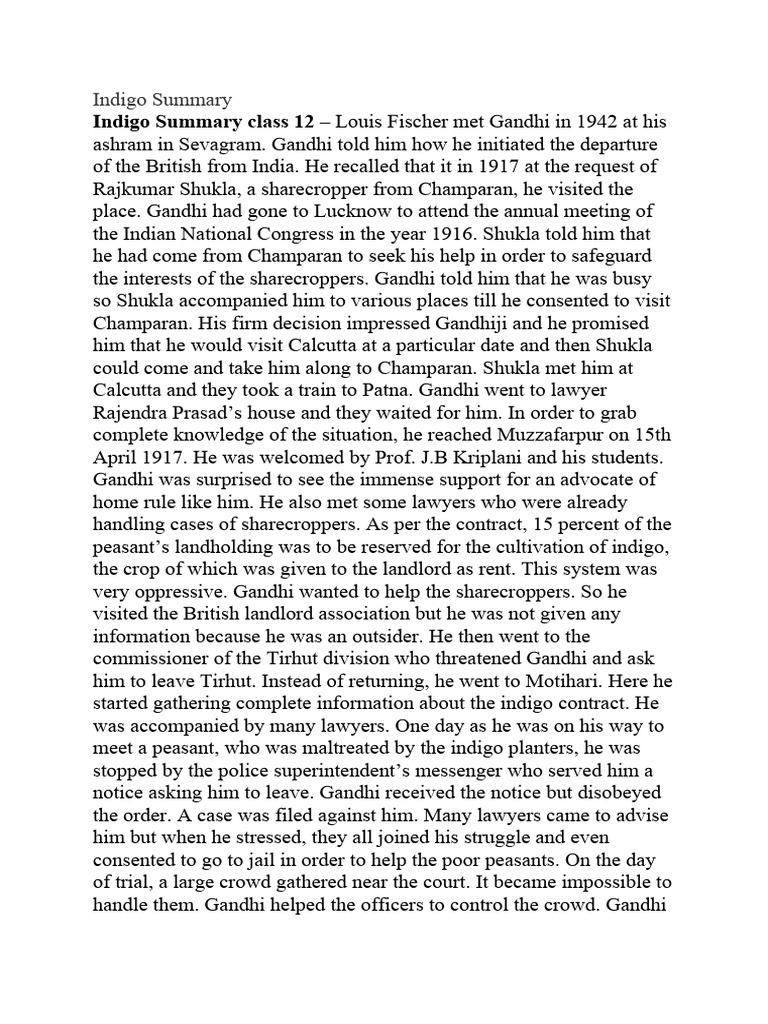 Indigo Summary | PDF | Mahatma Gandhi