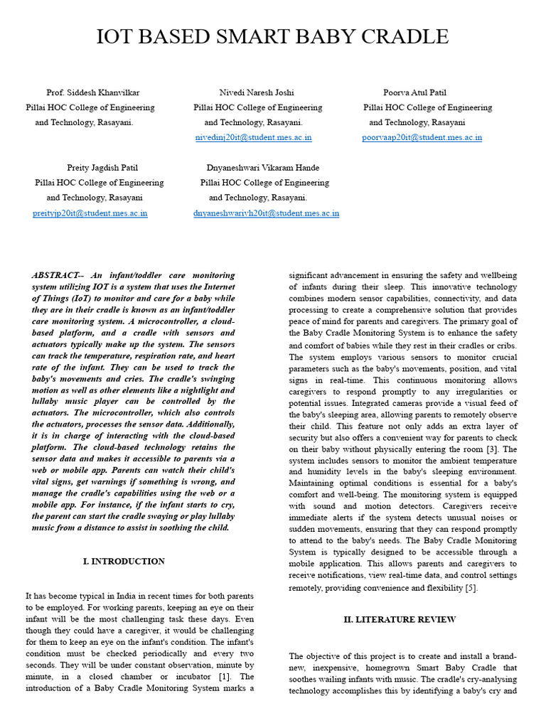 IOT BASED SMART BABY CRADLE | Download Free PDF | Sensor | Internet Of ...