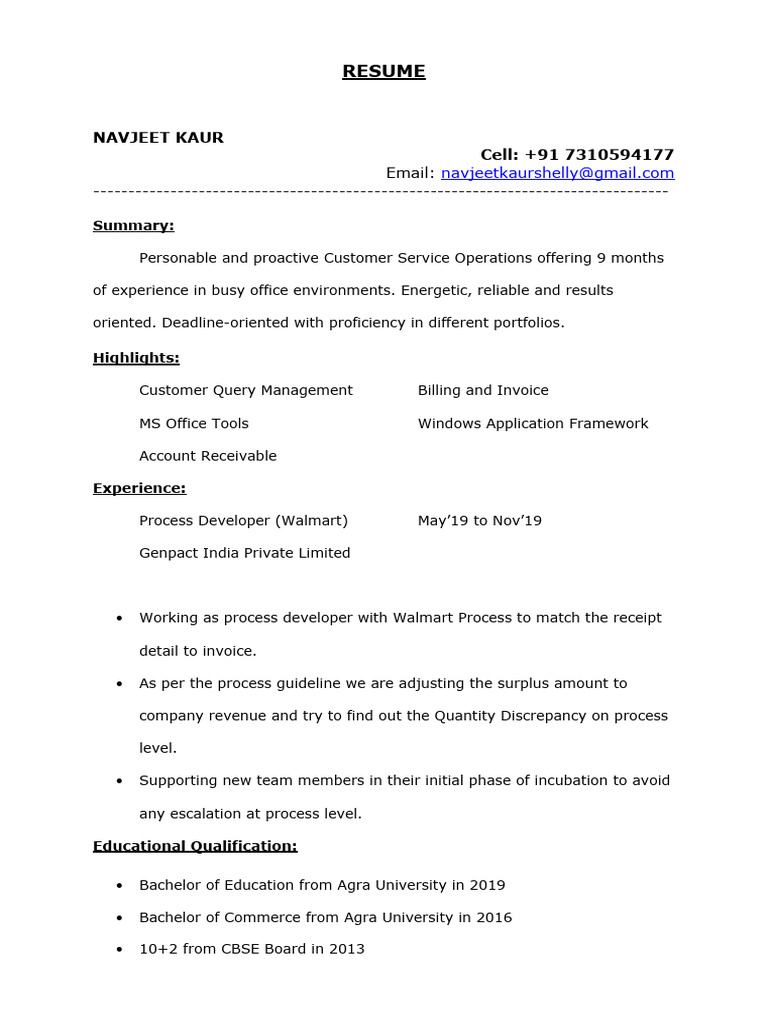 Resume Navjeet Kaur | PDF