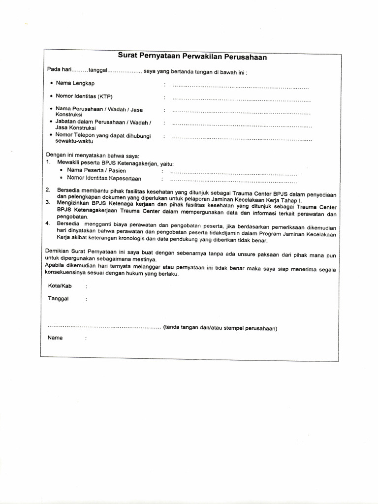 Pernyataan Wakil Perusahaan PLKK | PDF