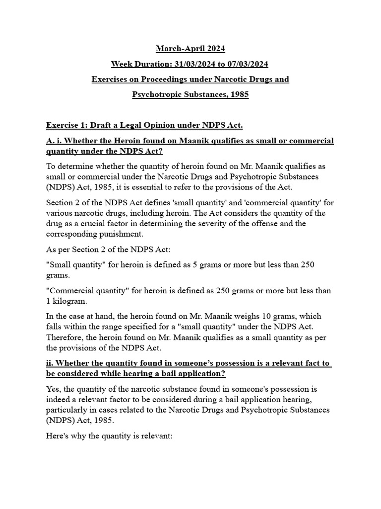 Ndps Act Legal Opinion Bail Guide Pdf Bail Arrest