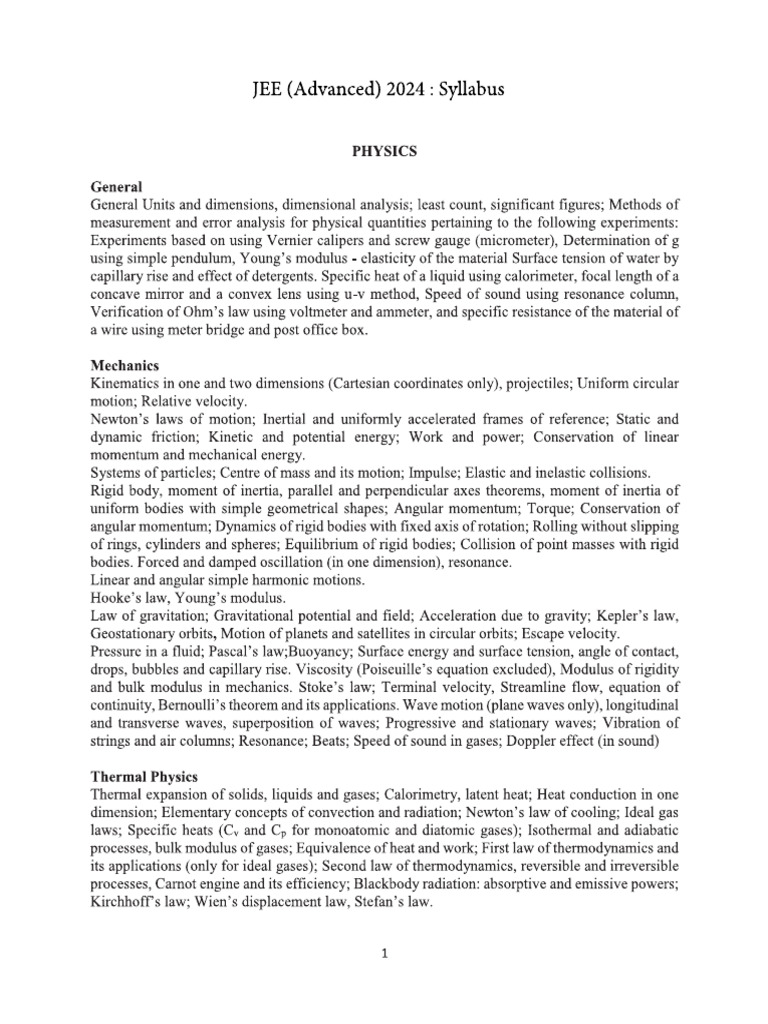 JEE Advance Syllabus | PDF JEE Advance Syllabus | PDF
