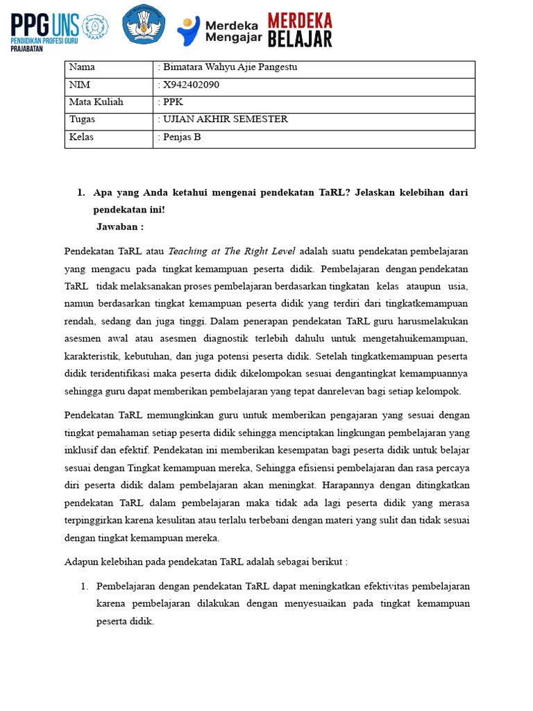 UAS Prinsip Pengajaran Asesmen | PDF | Karier & Perkembangan | Sains & Matematika