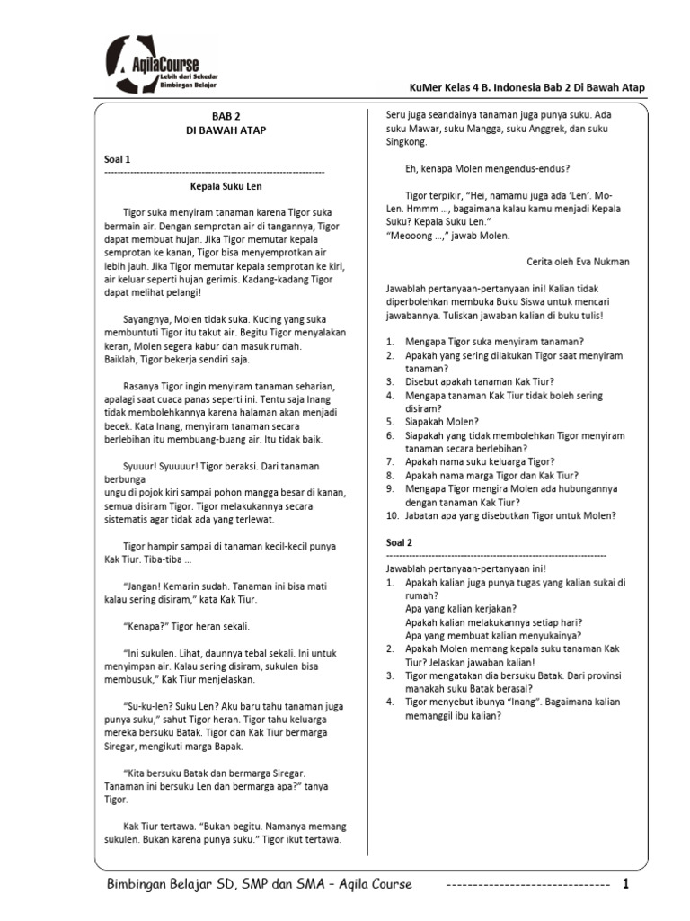 Kumer Kelas 4 B Indonesia Bab 2 Di Bawah Atap | PDF