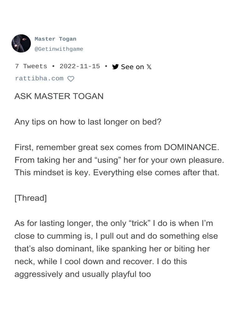 Master Togan's Sex Tips and Techniques | PDF | Social Science