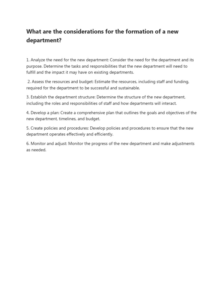 Key Steps for Forming a New Department | PDF