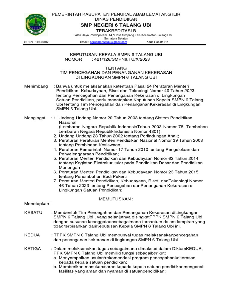 Laporan TPPK SMP Negeri 6 Talang Ubi | PDF