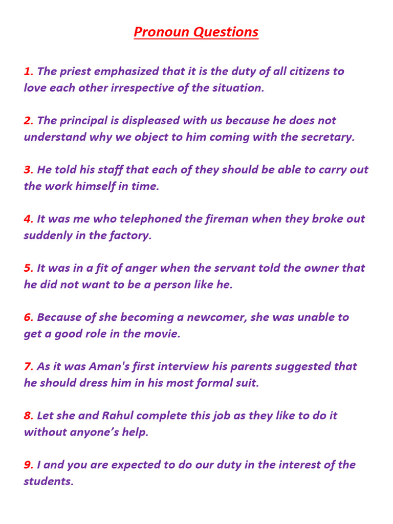 Pronoun Questions | PDF