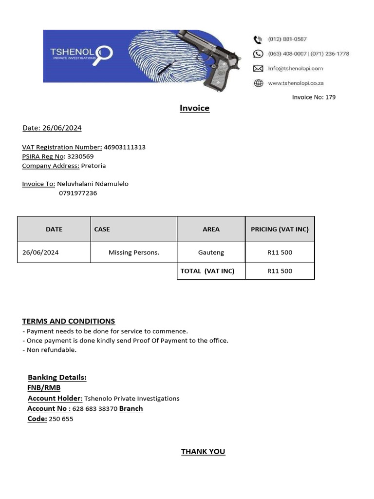 Neluvhalani Ndamulelo Invoice179 | PDF | Business | Finance & Money ...