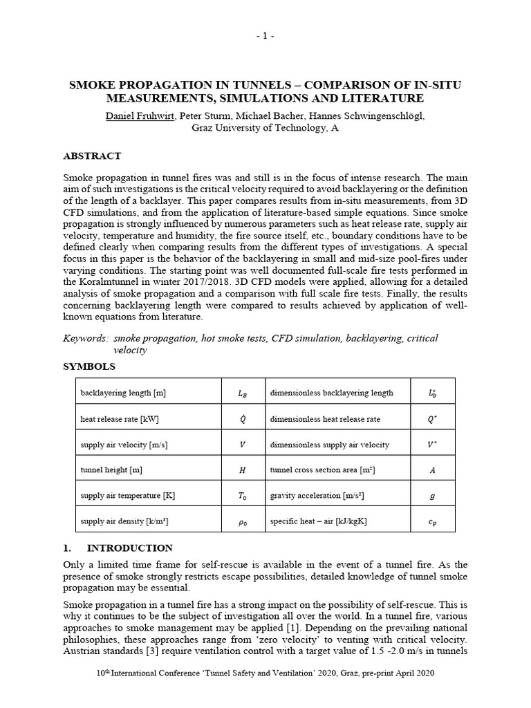 Smoke Propagation in Tunnels - Comparison of In-Situ Measurements ...