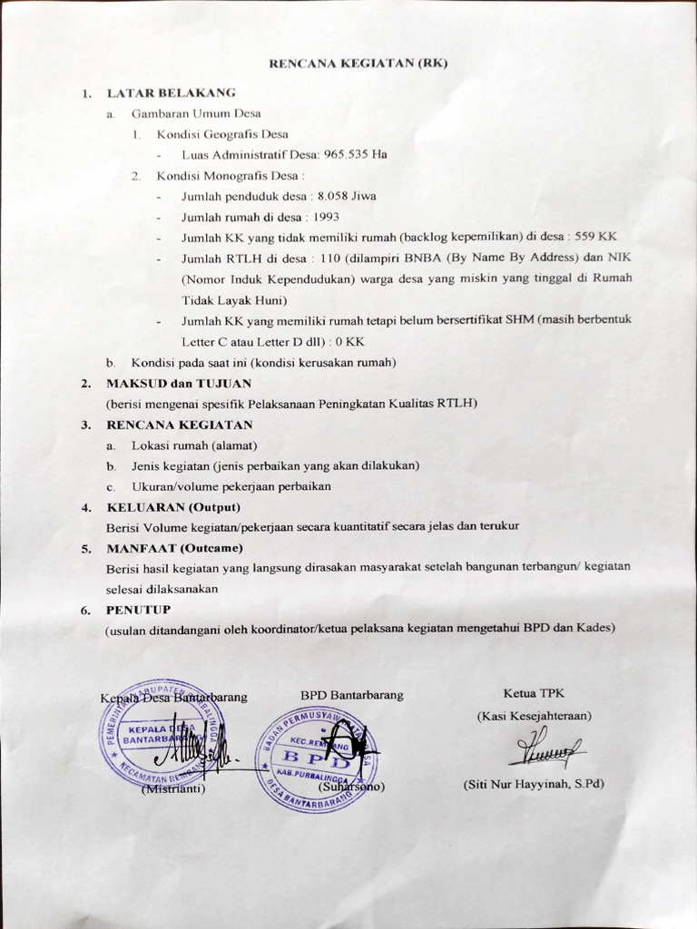 Rencana Kegiatan RTLH 2024 | PDF